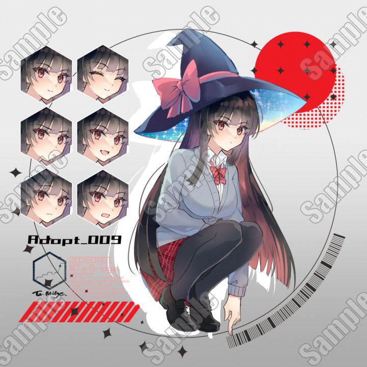 Adopt_009【表情7種】創作ゲームや、TRPGなどに/少女、魔女、黒髪、制服| キャラクター ｜つなぐ