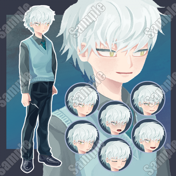 【表情6種】白髪の男子学生【Adopt05】TRPG、SNSアイコン等にいかがでしょうか | キャラクター ｜つなぐ